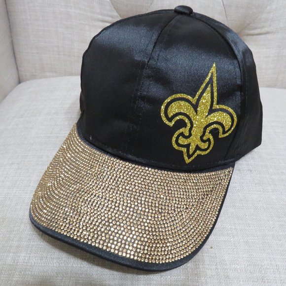Accessories | New Orleans Black And Gold Glitter Rhinestone Cap | Poshmark